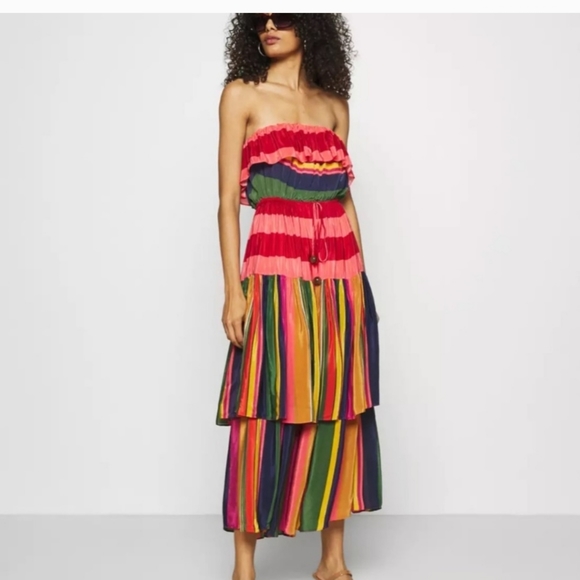 FARM Rio | Dresses | Farm Rio Mixed Stripes Strapless Maxi Dress | Poshmark